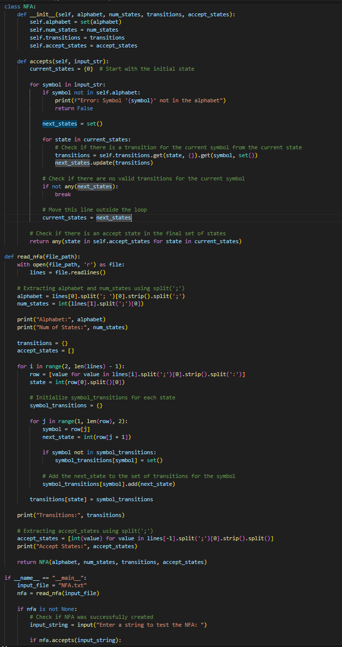 Solved My Python code to implement NFA always reject any | Chegg.com