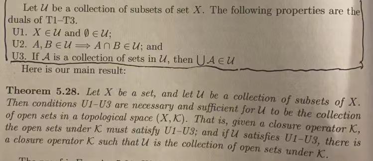 Solved Let U be a collection of subsets of set X. The | Chegg.com