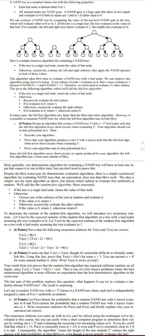 Solved A NAND tree is a complete binary tree with the | Chegg.com