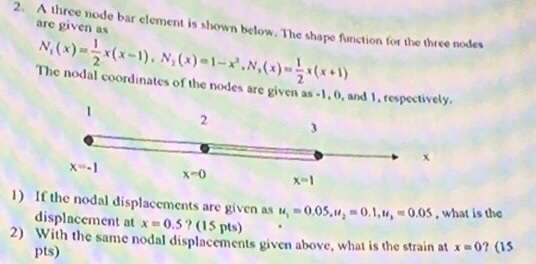 Solved A three node bar element is shown betow. The shape | Chegg.com