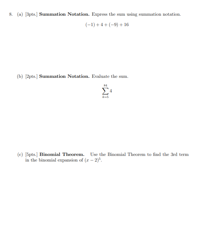 Solved 8. (a) [3pts. Summation Notation. Express the sum | Chegg.com