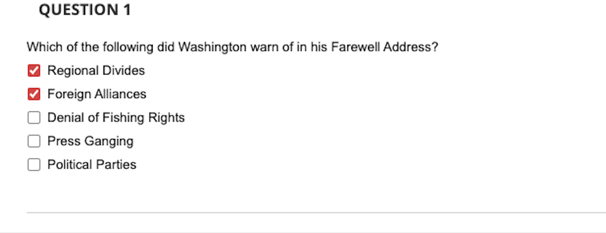 Which of the following did Washington warn of in his | Chegg.com