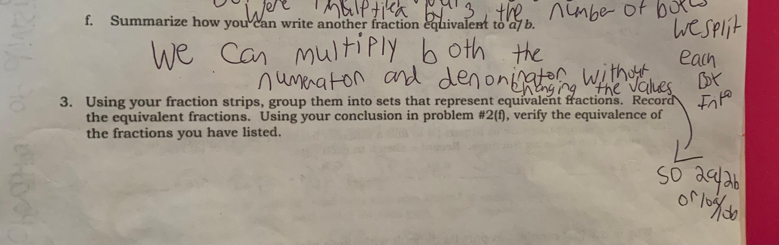 Solved f. Summarize how you can write another fraction | Chegg.com