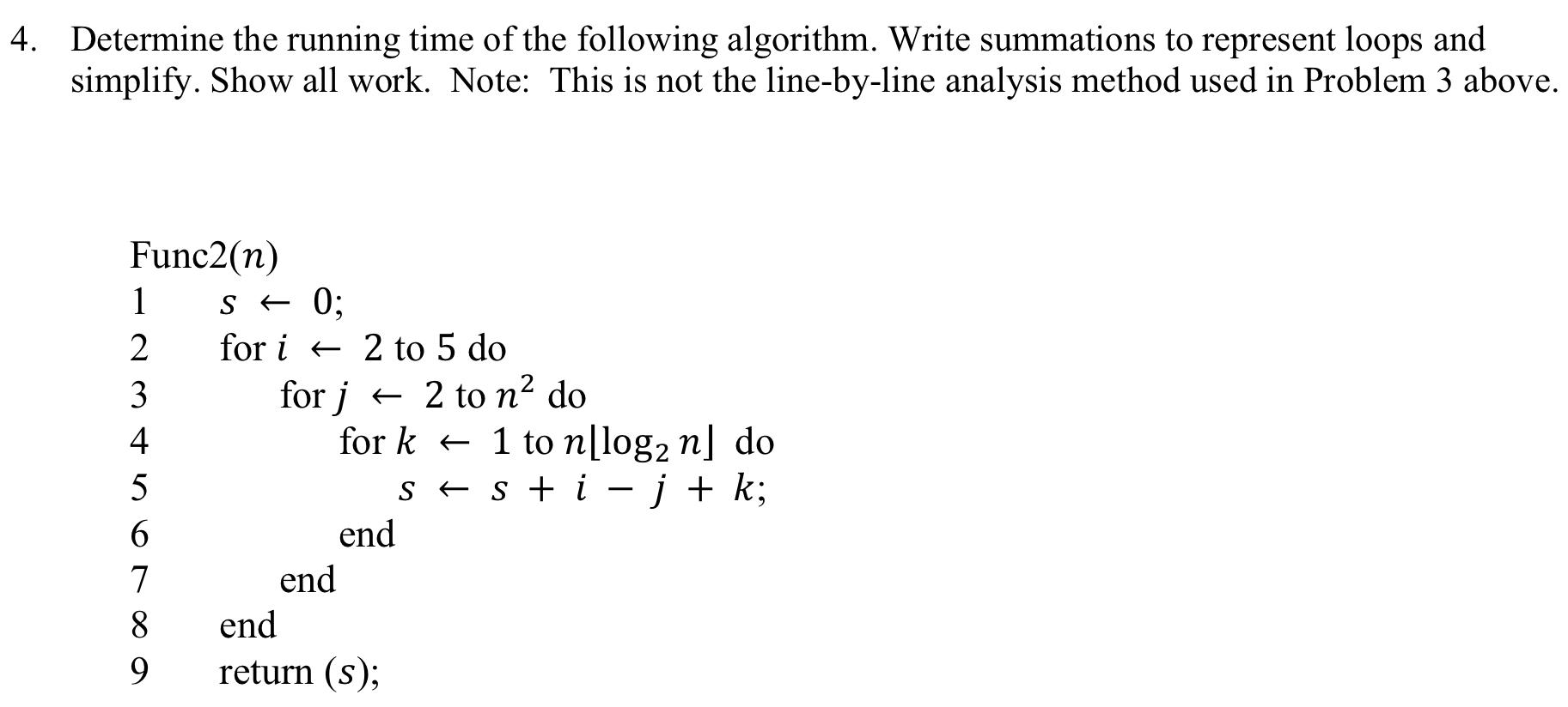 Solved Determine the running time of the following algorithm | Chegg.com