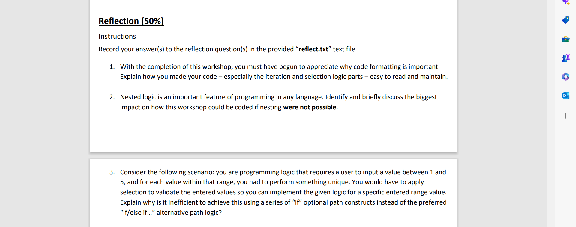 Solved Reflection (50\%) Instructions Record your answer(s) | Chegg.com