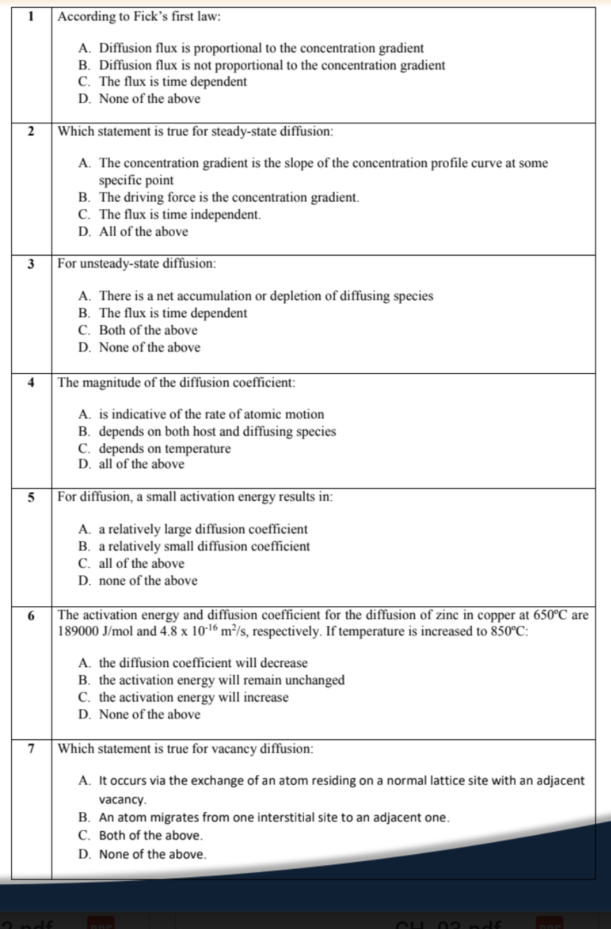 Solved 1 According to Fick's first law: A. Diffusion flux is | Chegg.com