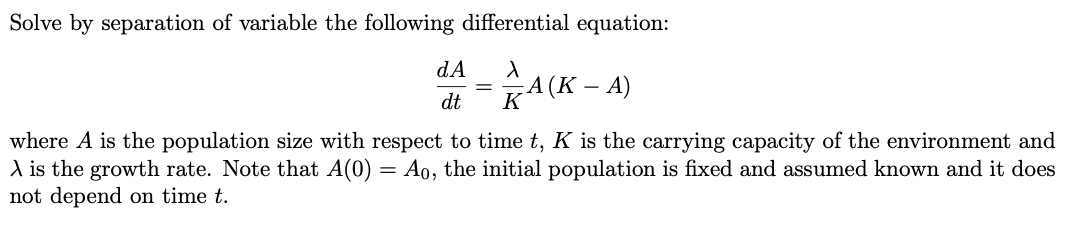 Solved Solve by separation of variable the following | Chegg.com