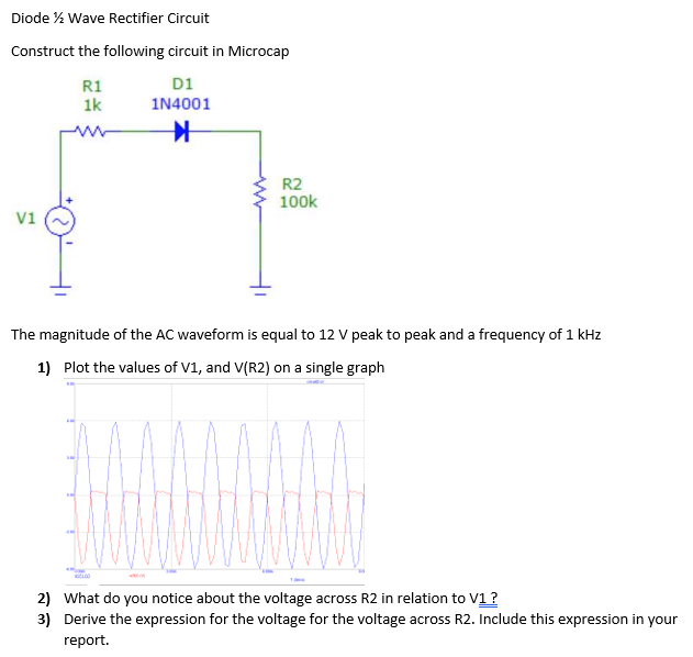 Solved Diode 1/2 Wave Rectifier Circuit Construct the | Chegg.com