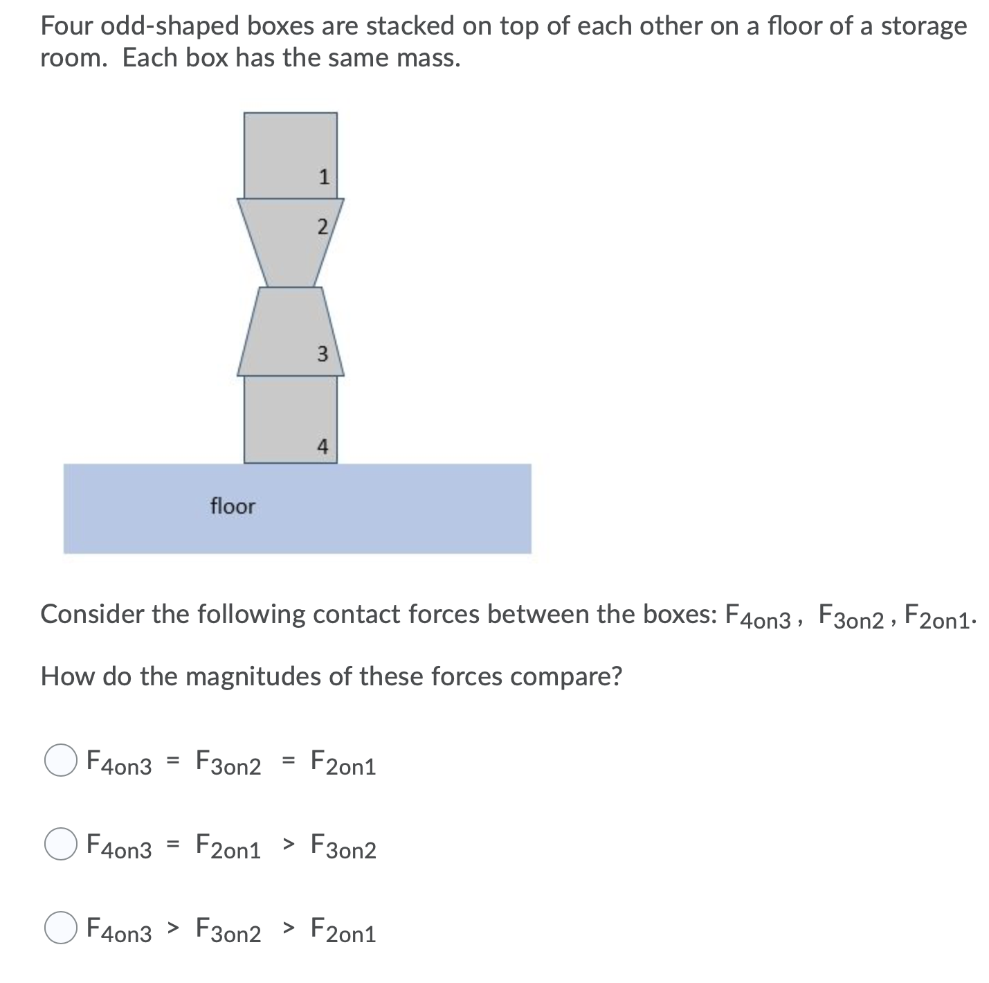 Solved Four odd-shaped boxes are stacked on top of each | Chegg.com