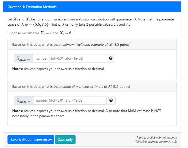 Solved Question 1: Estimation Methods Let Xi and X, be iid | Chegg.com