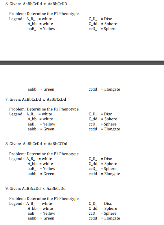 Solved 6. Given: AaBbCcDd x AaBbCcDD Problem: Determine the | Chegg.com