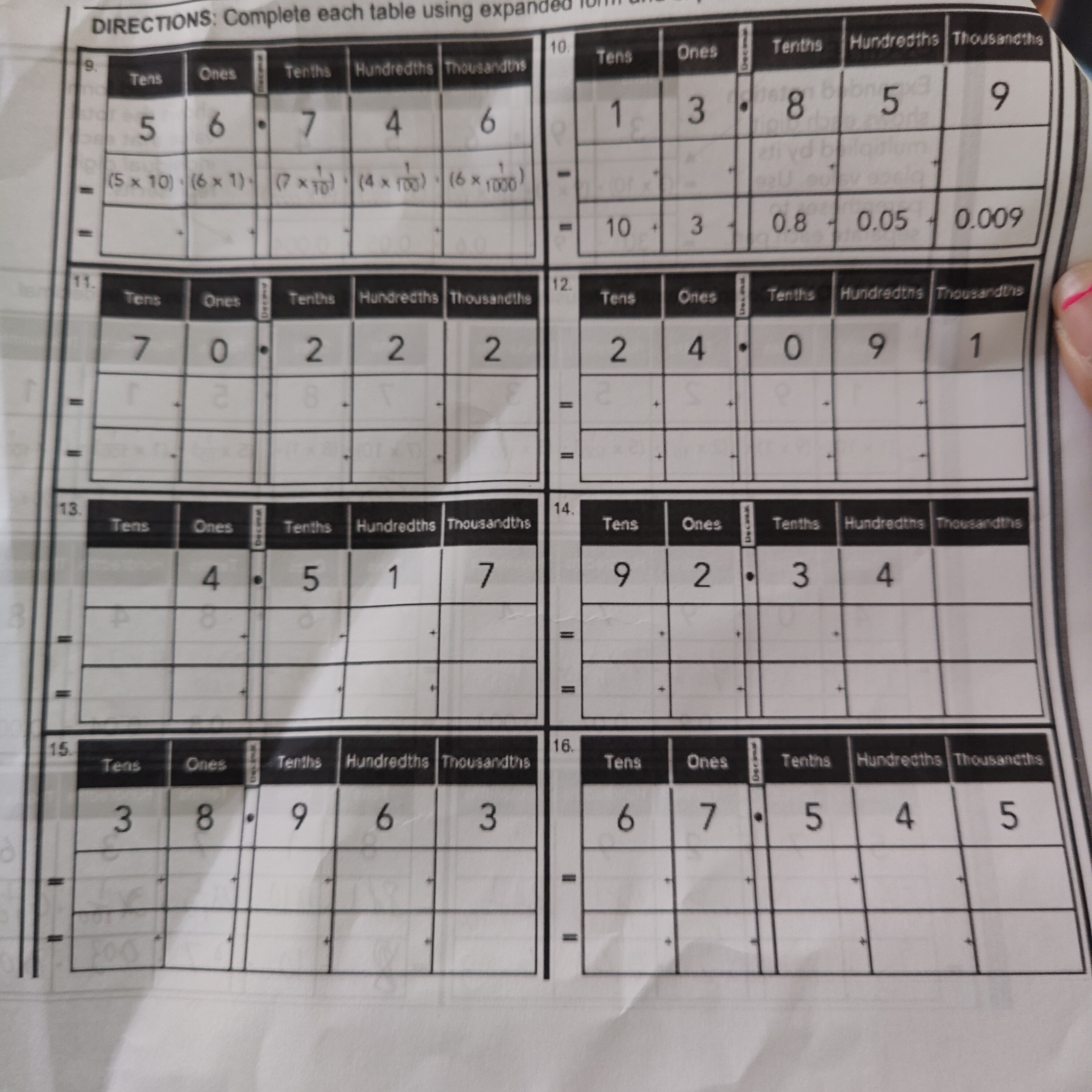 Solved Complete each table using the expanded form and | Chegg.com