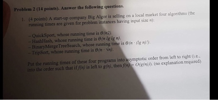 Solved Problem 2 (14 points). Answer the following | Chegg.com