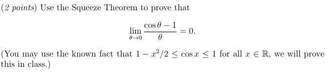 Solved (2 points) Use the Squeeze Theorem to prove that lim | Chegg.com