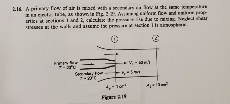 Solved 2.16. A primary flow of air is mixed with a secondary | Chegg.com