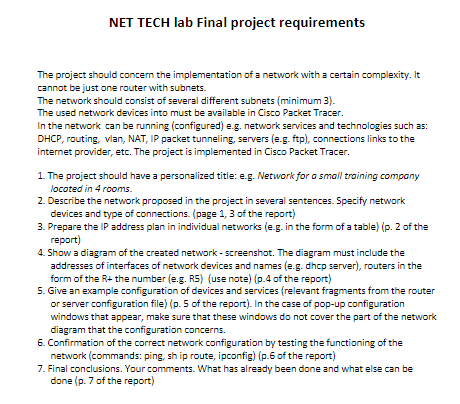 Solved NET TECH lab Final project requirements The project | Chegg.com