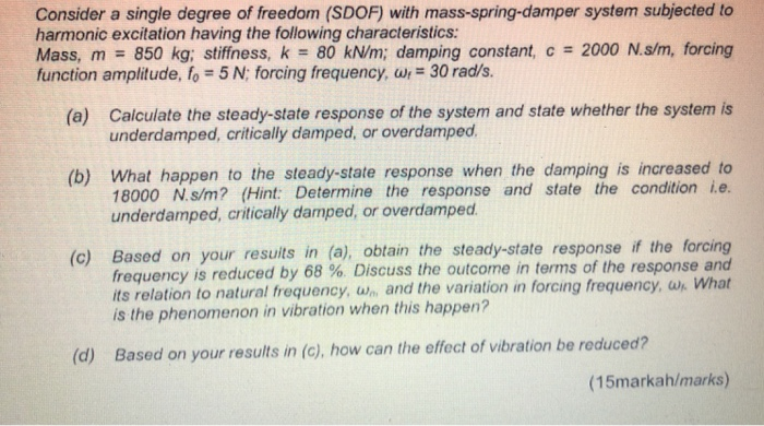 Solved Consider a single degree of freedom (SDOF) with | Chegg.com