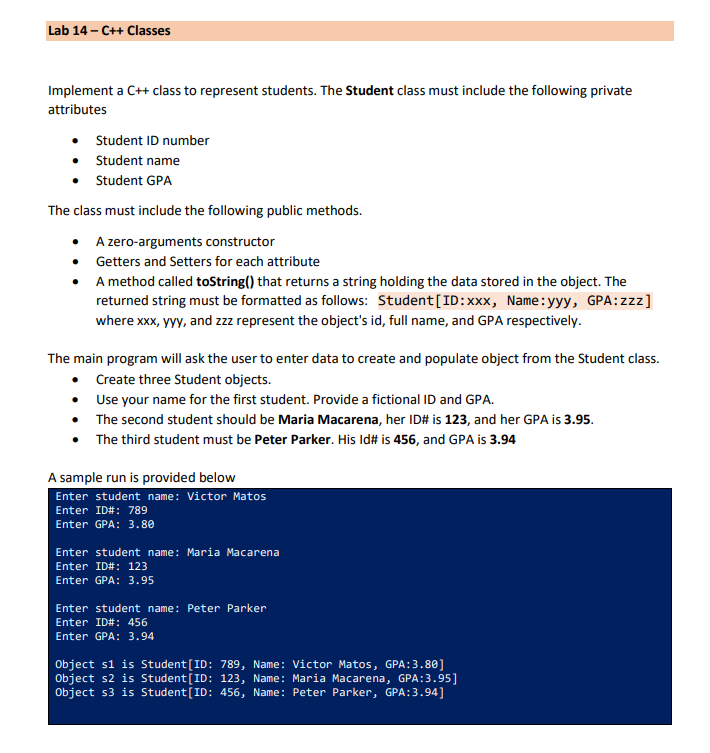 Solved Lab 14 C Classes Implement A C Class To 