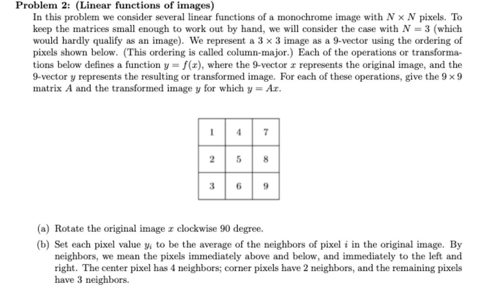 Solved Problem 2: (Linear functions of images) In this | Chegg.com
