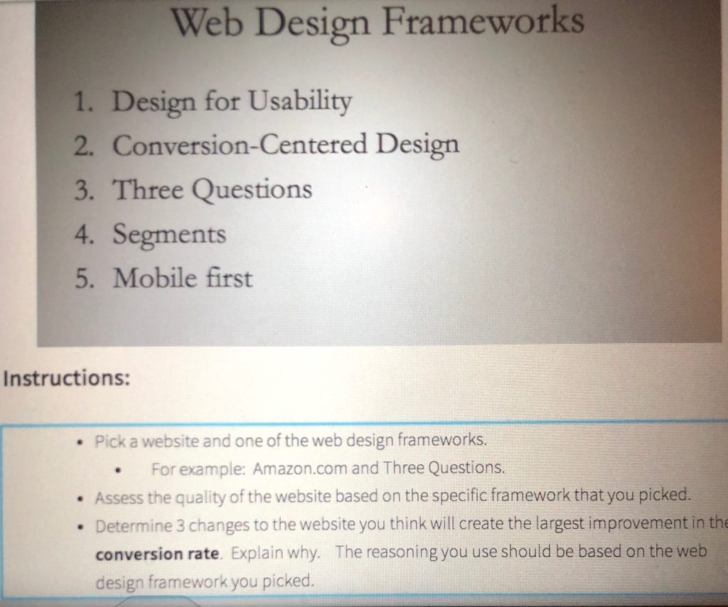 Solved Web Design Frameworks 1. Design for Usability 2. | Chegg.com