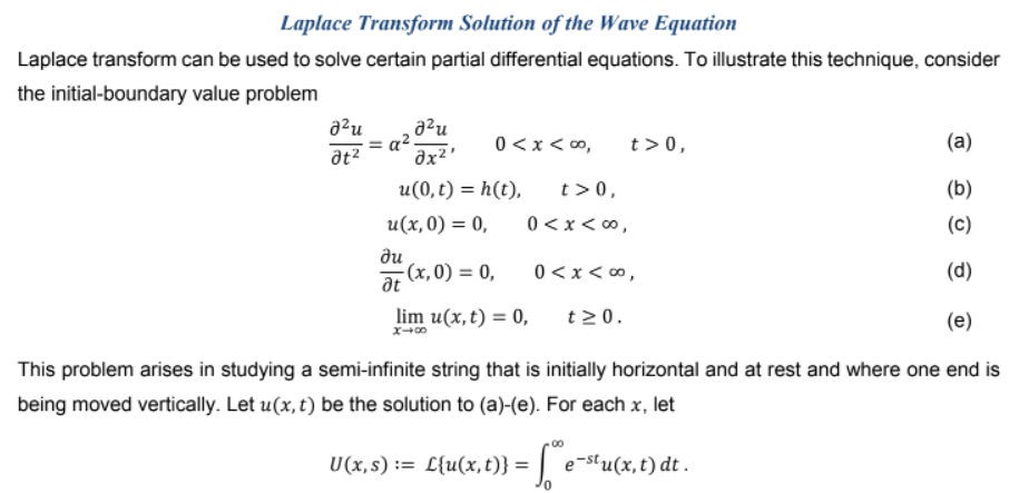 Solved Laplace Transform Solution of the Wave Equation | Chegg.com