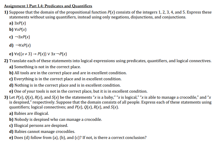 Solved Assignment 1 Part I.4: Predicates and Quantifiers 1) | Chegg.com