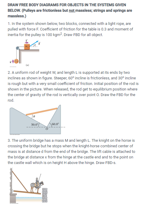 Solved DRAW FREE BODY DIAGRAMS FOR OBJECTS IN THE SYSTEMS | Chegg.com