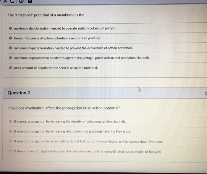 Solved The "threshold" potential of a membrane is the | Chegg.com