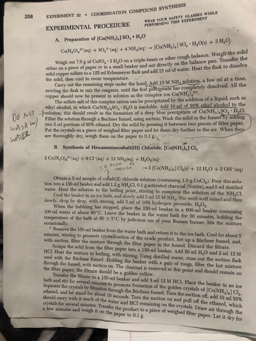 EXPERIMENT 32. COORDINATION COMPOUND SYNTHESIS | Chegg.com