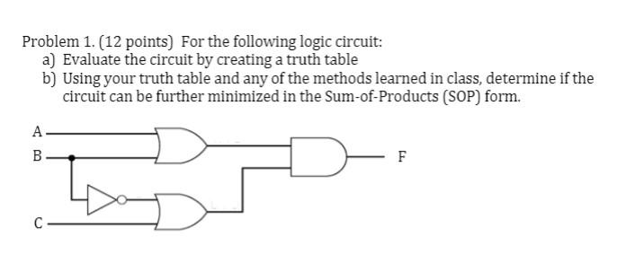 Solved Problem 1. (12 points) For the following logic | Chegg.com