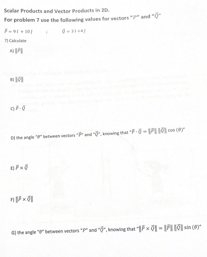 Solved Vector Operations. For problem 6 use the following | Chegg.com
