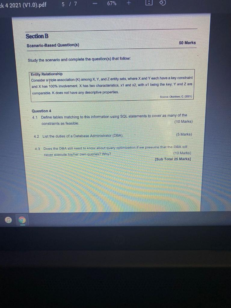 Solved 5 / 7 Sk 4 2021 (V1.0).pdf 67% + Section B 50 Marks | Chegg.com