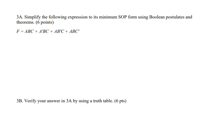 Solved 3A. Simplify the following expression to its minimum | Chegg.com