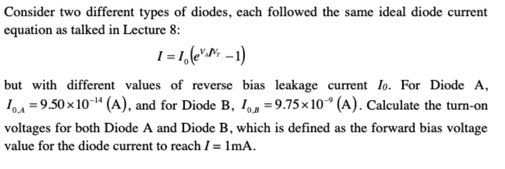 Solved Consider two different types of diodes, each followed | Chegg.com