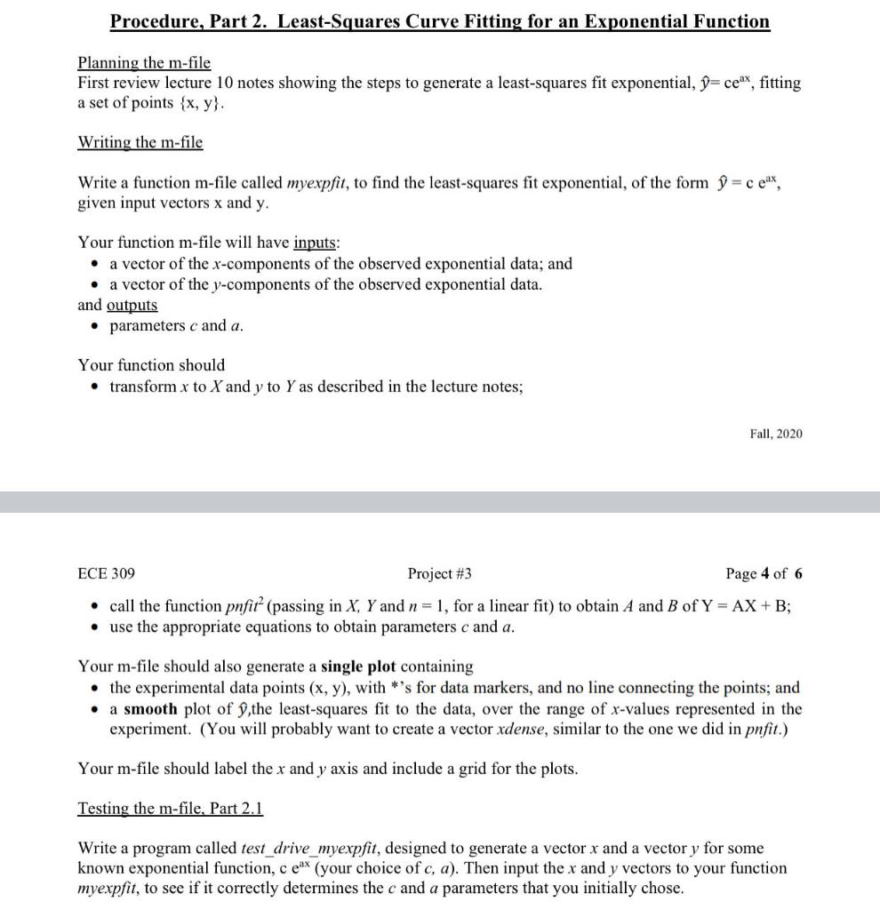 Procedure, Part 2. Least-Squares Curve Fitting for an | Chegg.com