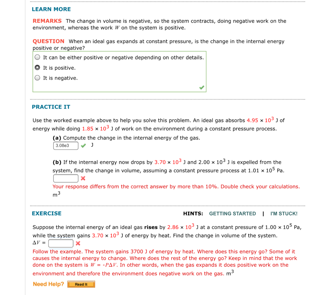 Solved LEARN MORE REMARKS The change in volume is negative, | Chegg.com