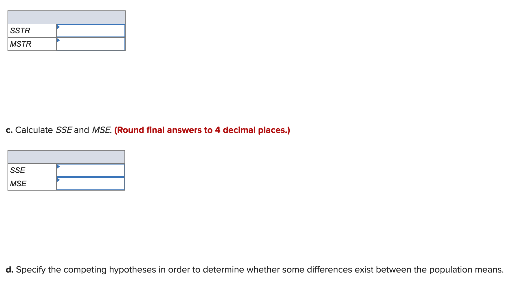Solved c. Calculate SSE and MSE. (Round final answers to 4 | Chegg.com