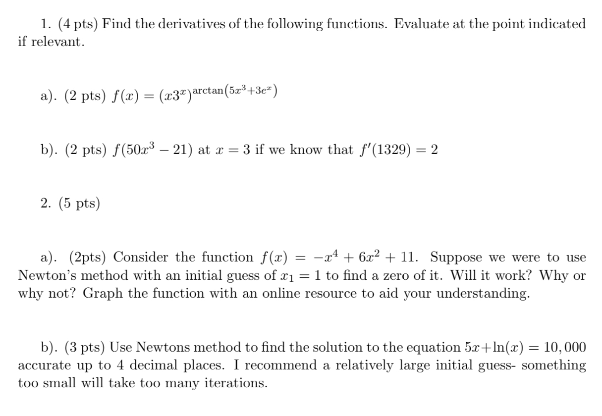 Solved 1. (4 pts) Find the derivatives of the following | Chegg.com