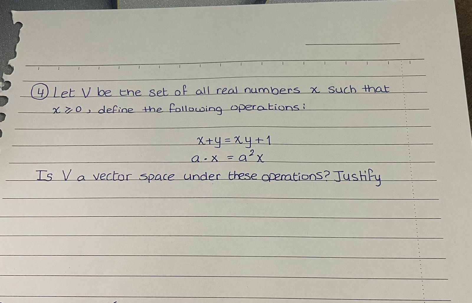 Solved (4) ﻿Let V ﻿be the set of all real numbers x ﻿such | Chegg.com
