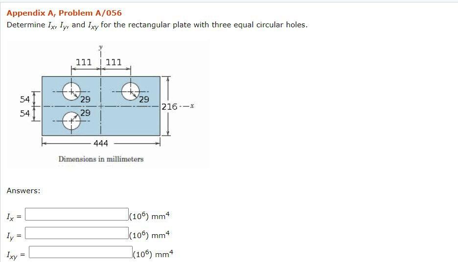 Solved Appendix A, Problem A/056 Determine Ix, ly, and Ixy | Chegg.com