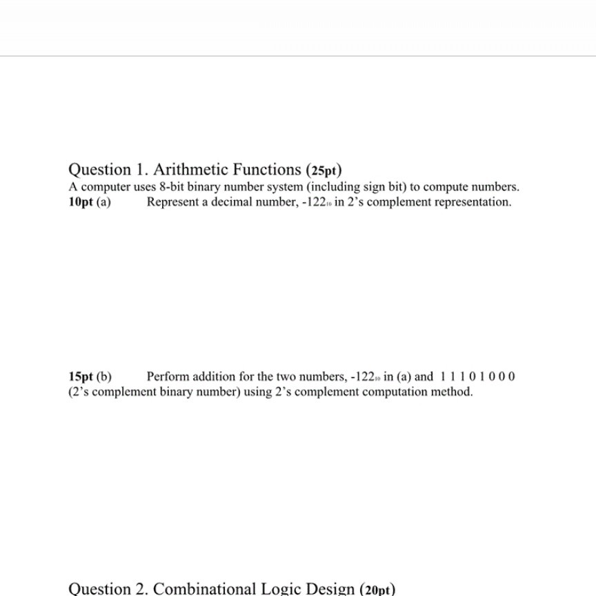 Solved Question 1. Arithmetic Functions (25pt) A computer | Chegg.com
