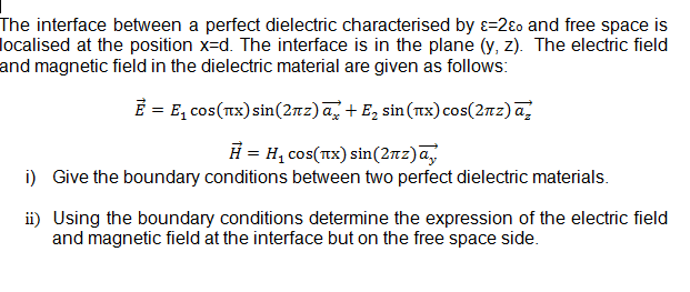 Solved The interface between a perfect dielectric | Chegg.com