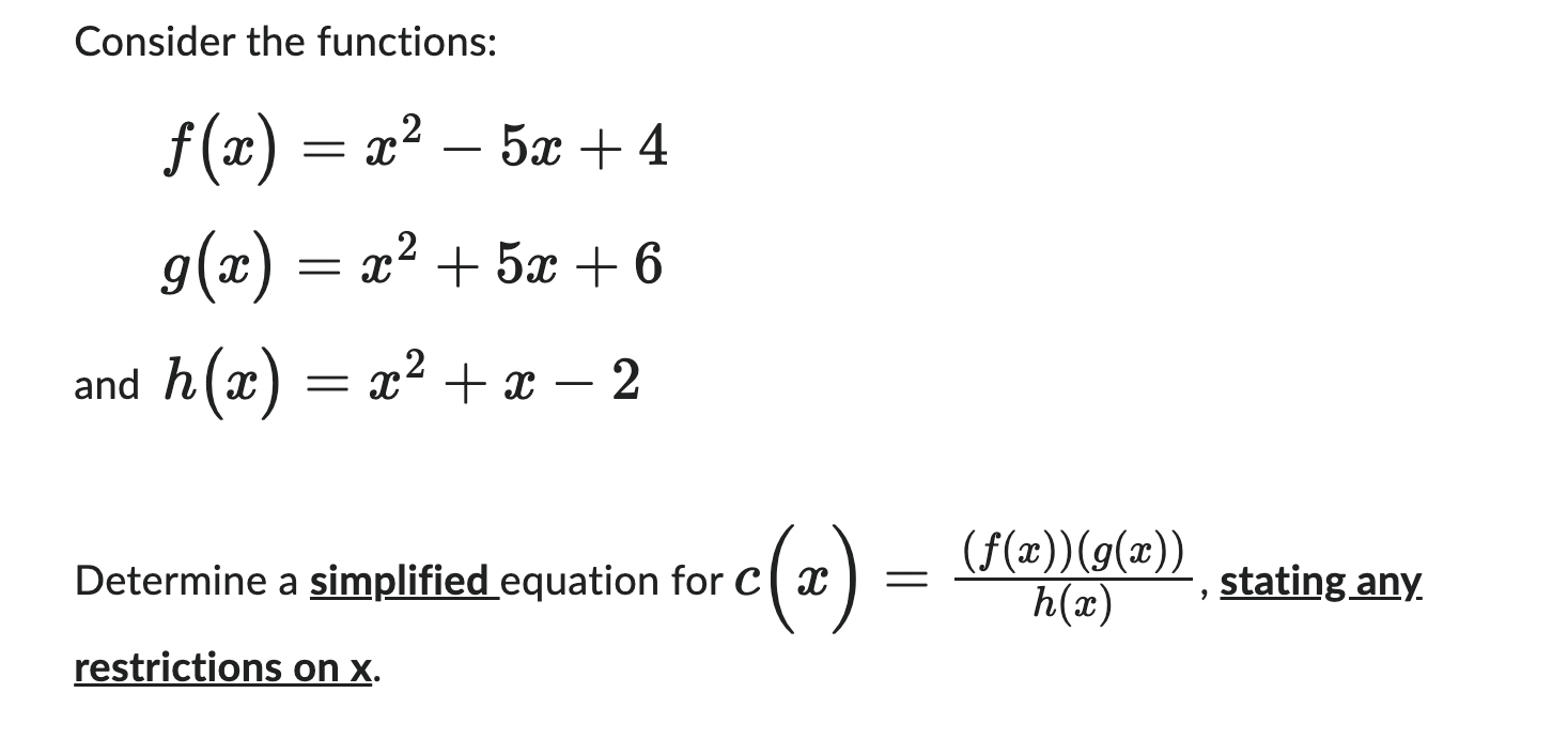 Solved Consider the functions: f(x)g(x) and | Chegg.com