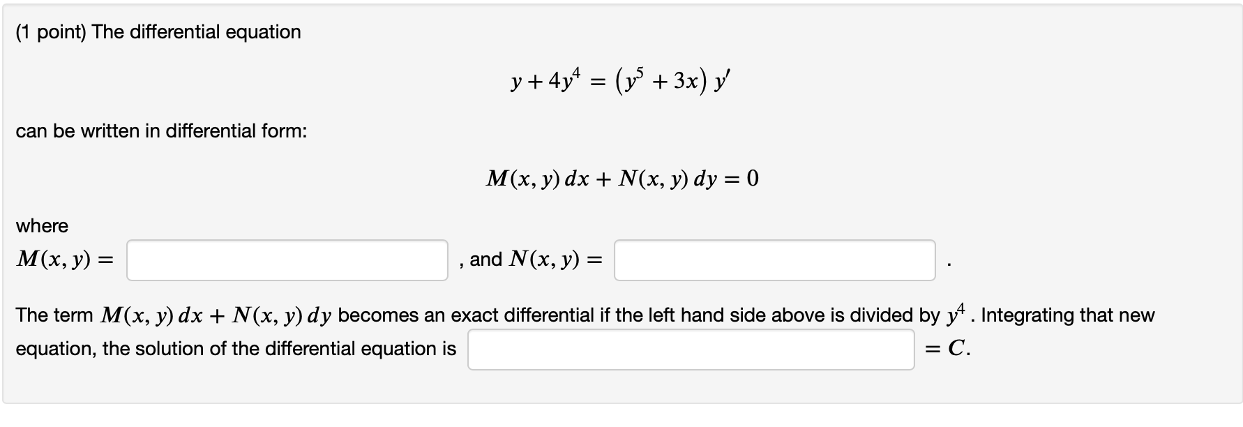 Solved (1 ﻿point) ﻿The differential | Chegg.com