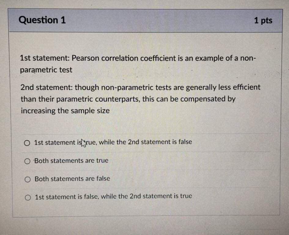 Solved ose the BEST answer. Question 3 1 pts 1st statement: | Chegg.com