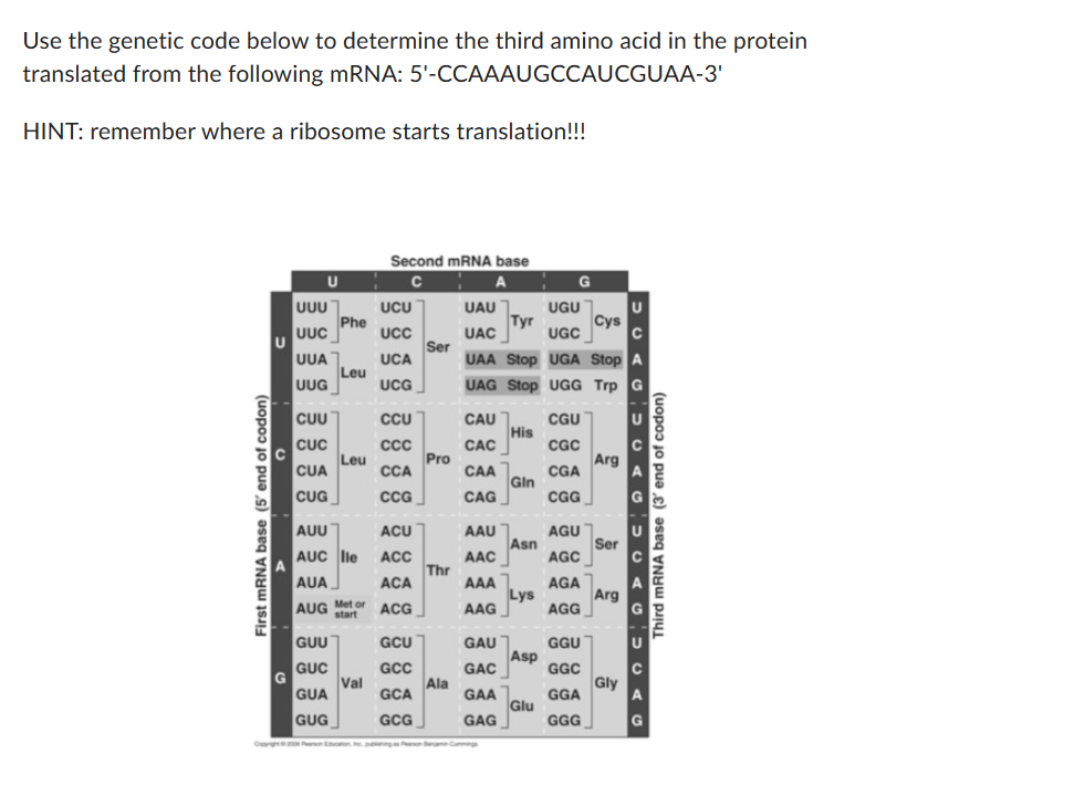 Solved Use the genetic code below to determine the third | Chegg.com