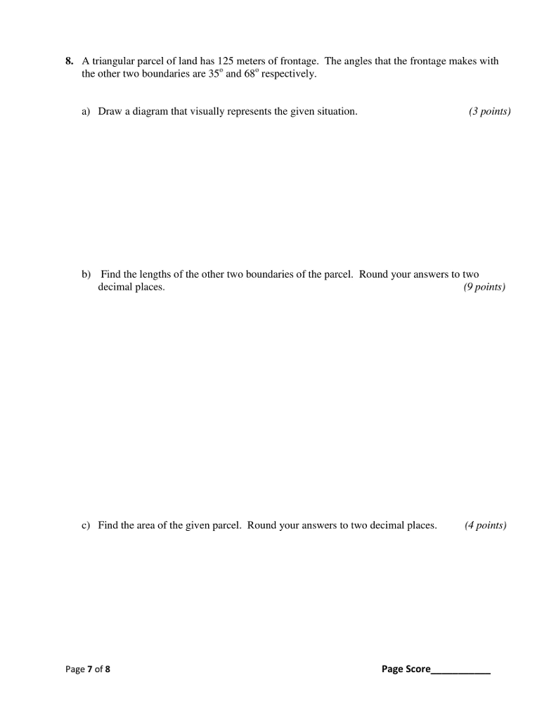 Solved 8. A triangular parcel of land has 125 meters of | Chegg.com