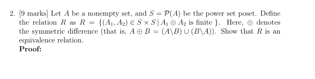 Solved 2. [9 marks Let A be a nonempty set, and S = P(A) be | Chegg.com