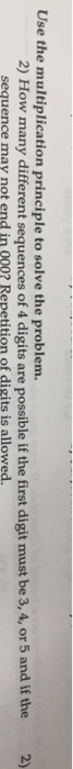 Solved How many different sequences of 4 digits are possible | Chegg.com