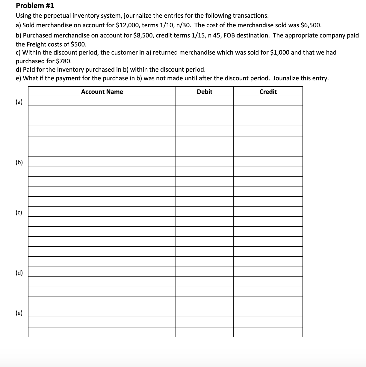 Solved Problem #1Using the perpetual inventory system, | Chegg.com